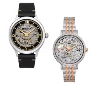 Earnshaw Baron and Nightingale Automatic Skeleton Round Dial Couple Wa ...